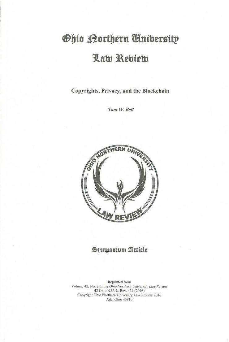 Fowler Law Professor Tom W. Bell Publishes “Copyrights, Privacy, and ...