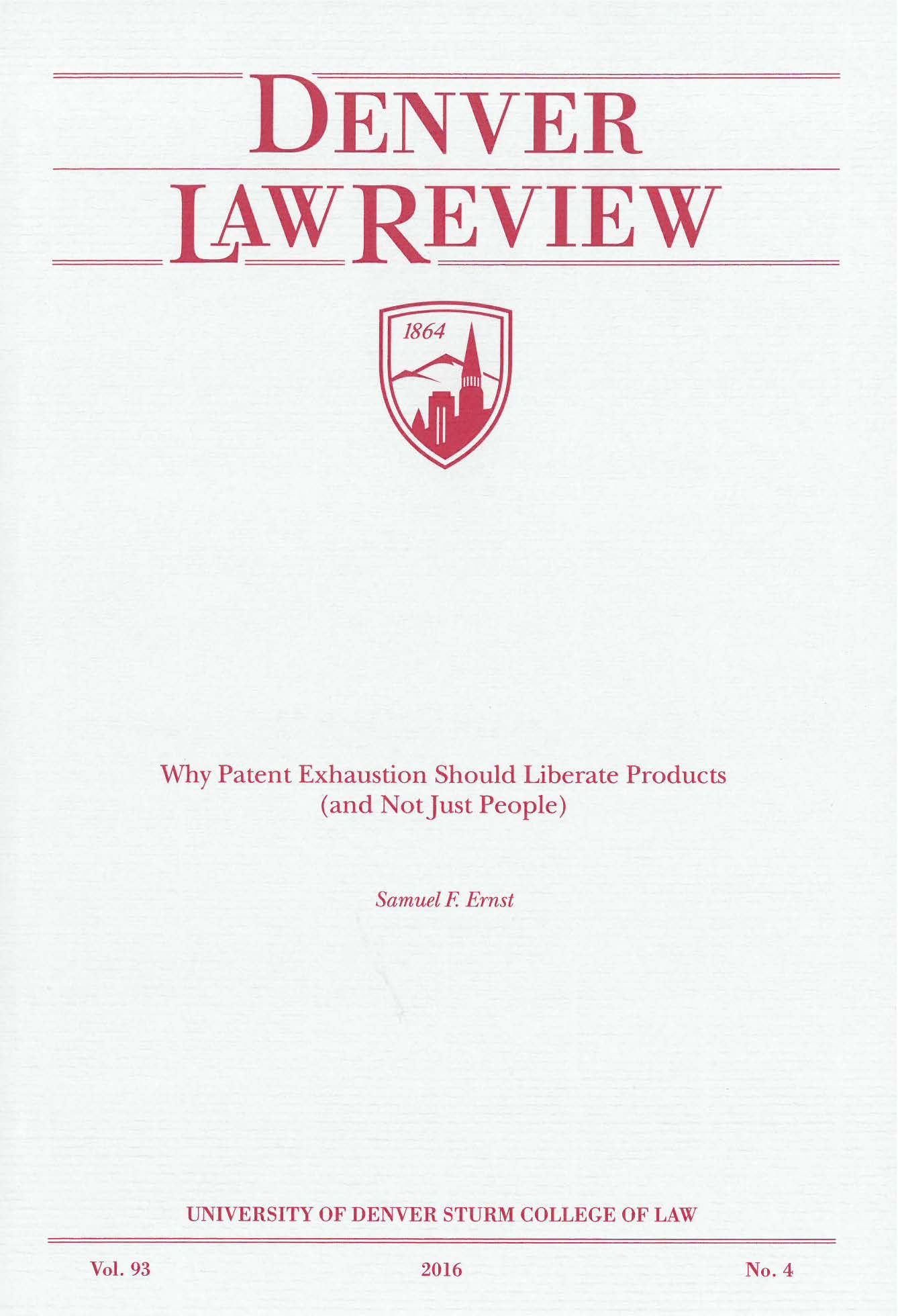 Fowler Law Professor Sam Ernst Published in Denver Law Review - Fowler ...